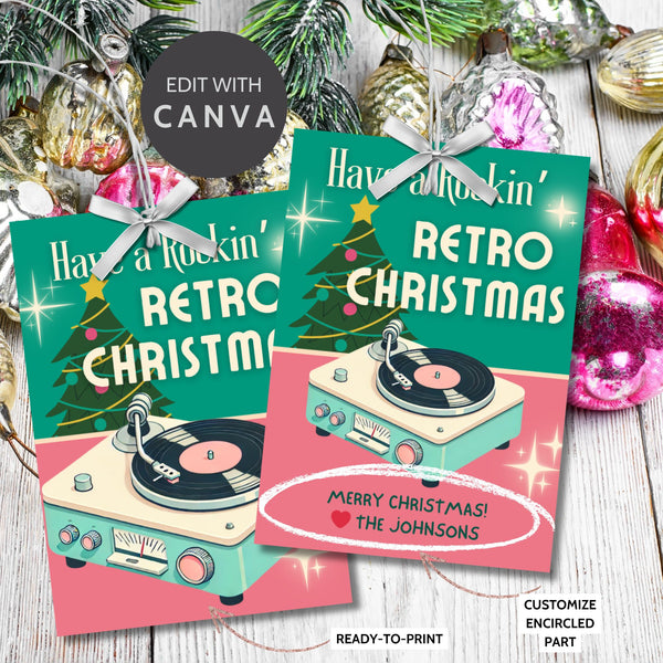 Retro Christmas Gift Tags | Christmas Printable & Editable Tag | Vinta ...