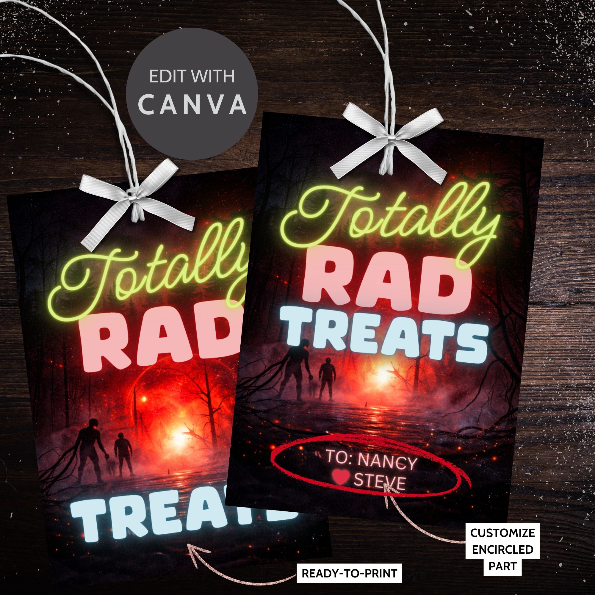 Retro Party Gift Tags Printable & Editable | Totally Rad Treats Favor ...