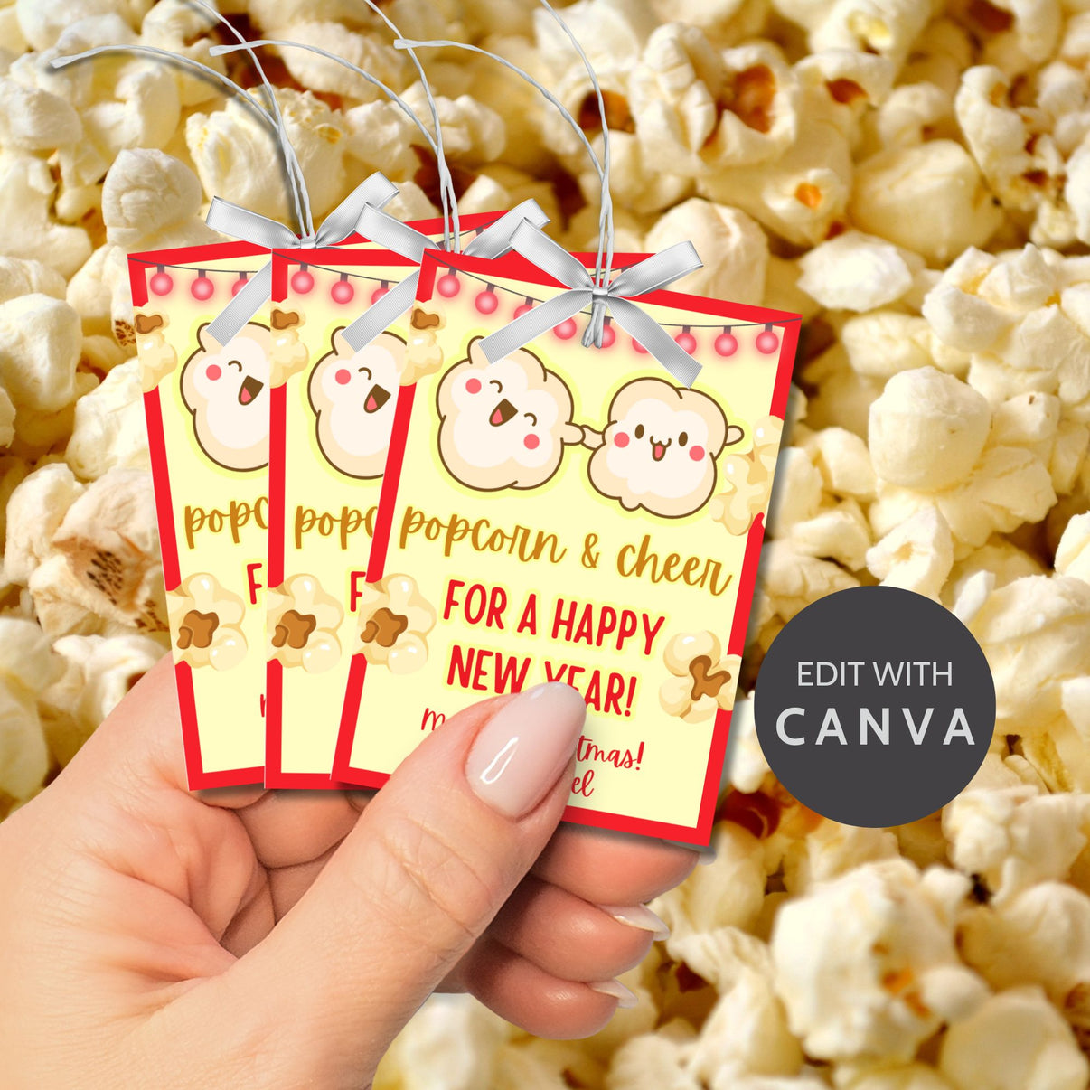 Popcorn & Cheer for a Happy New Year! Holiday Gift Tags - Printable ...