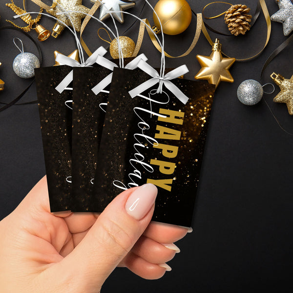 Printable Black and Gold Holiday Gift Tags | Glamorous Holiday Labels ...