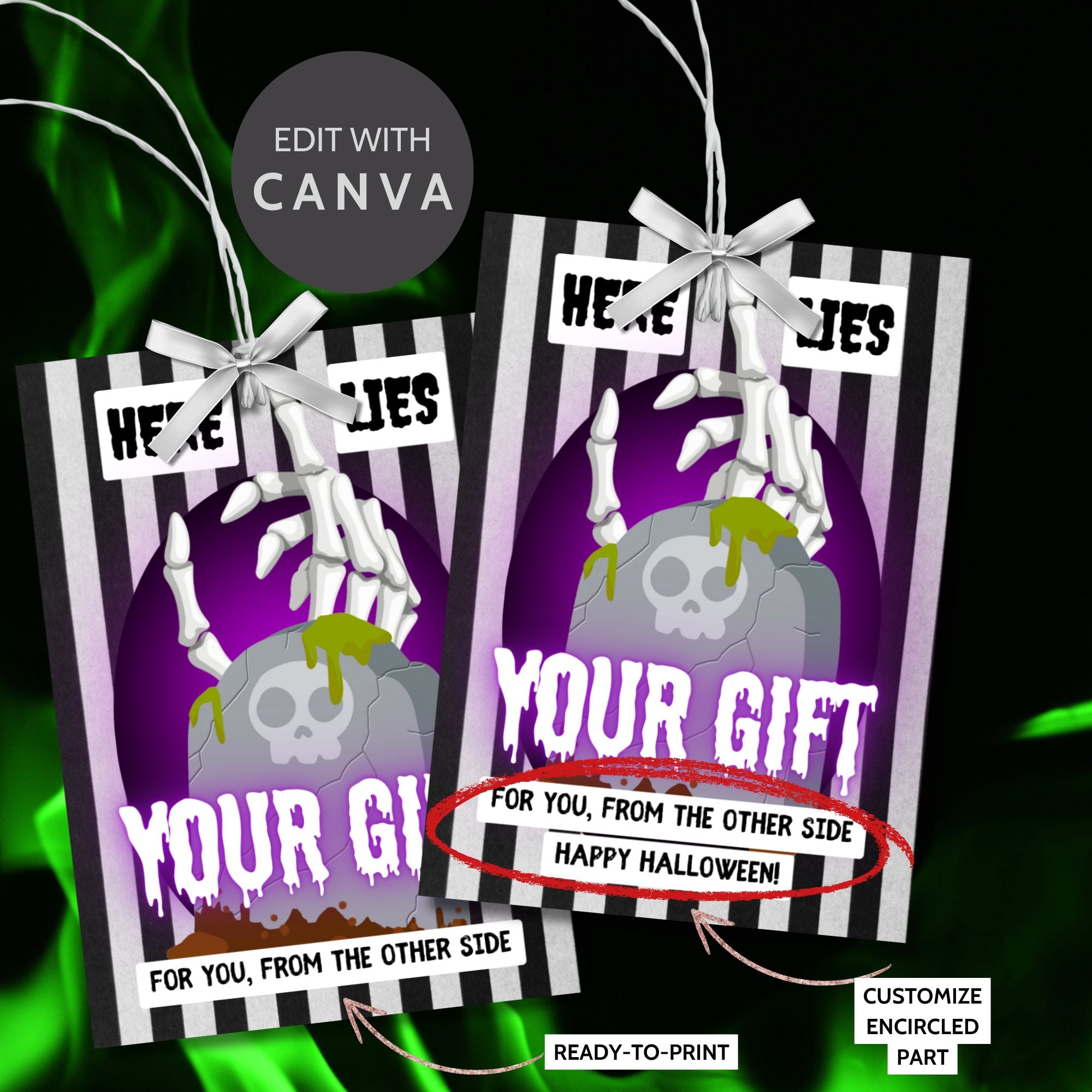 Beetlejuice-Inspired Halloween Gift Tags | Here Lies Your Gift | Print ...