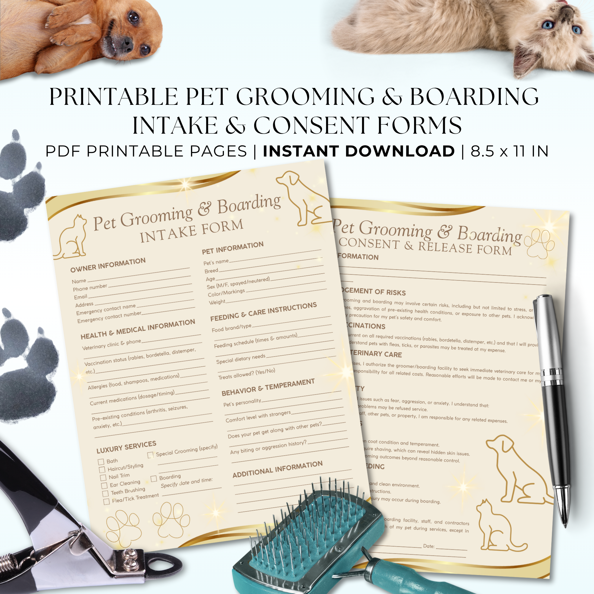 Luxury Spa Pet Grooming Intake & Consent Form | Elegant Printable PDF ...