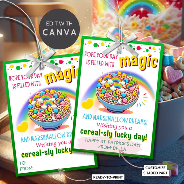 Lucky Cereal St Patricks Day Charms Tag St Paddys Marshmallow Classmate ...